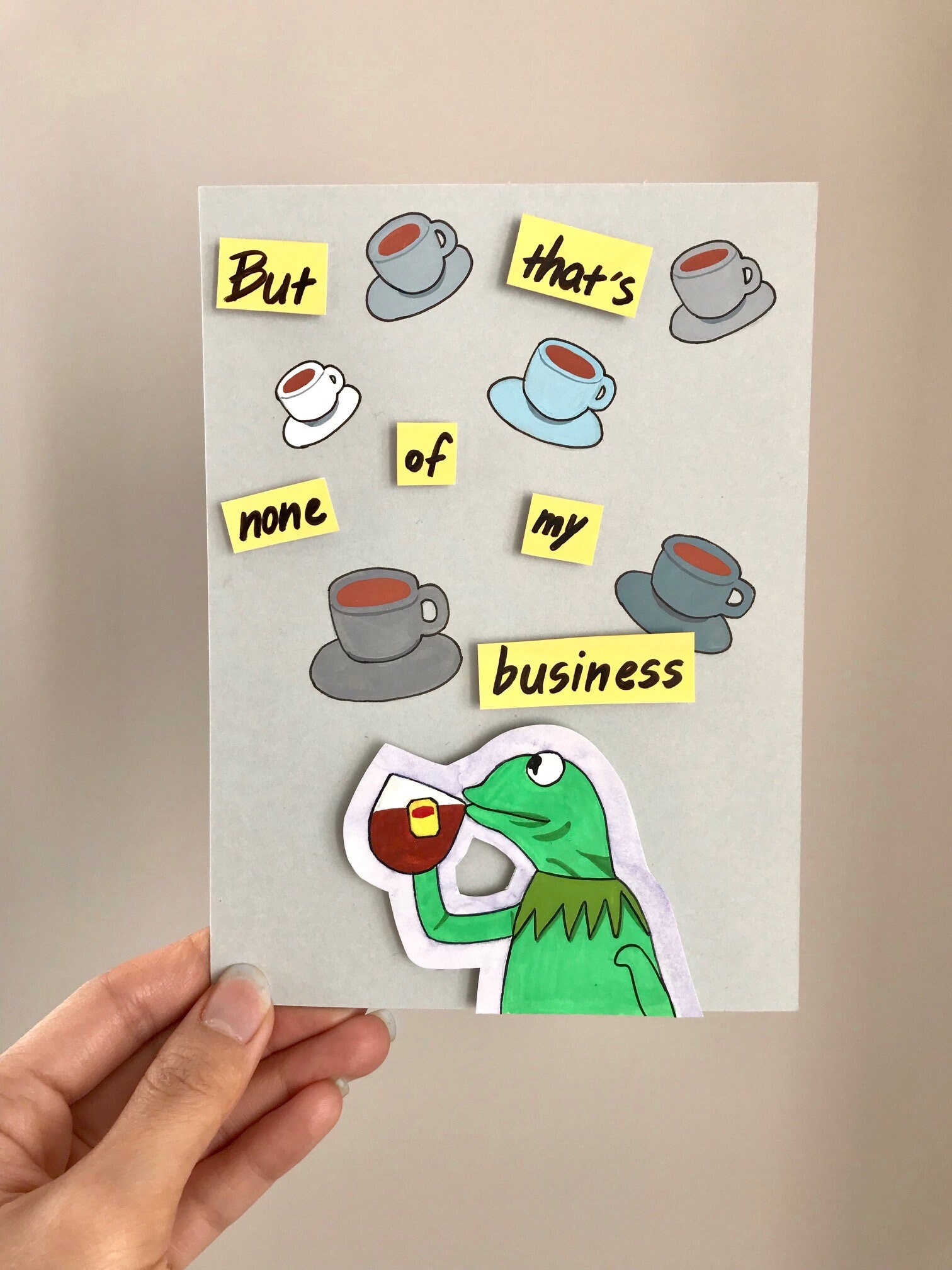 Kermit Muppets Tea Meme Funny Humor Painted Card, Notecard With Kermit ...