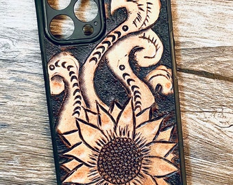 Custom Tooled Leather Phone Case With Paisley and Crosses - Etsy