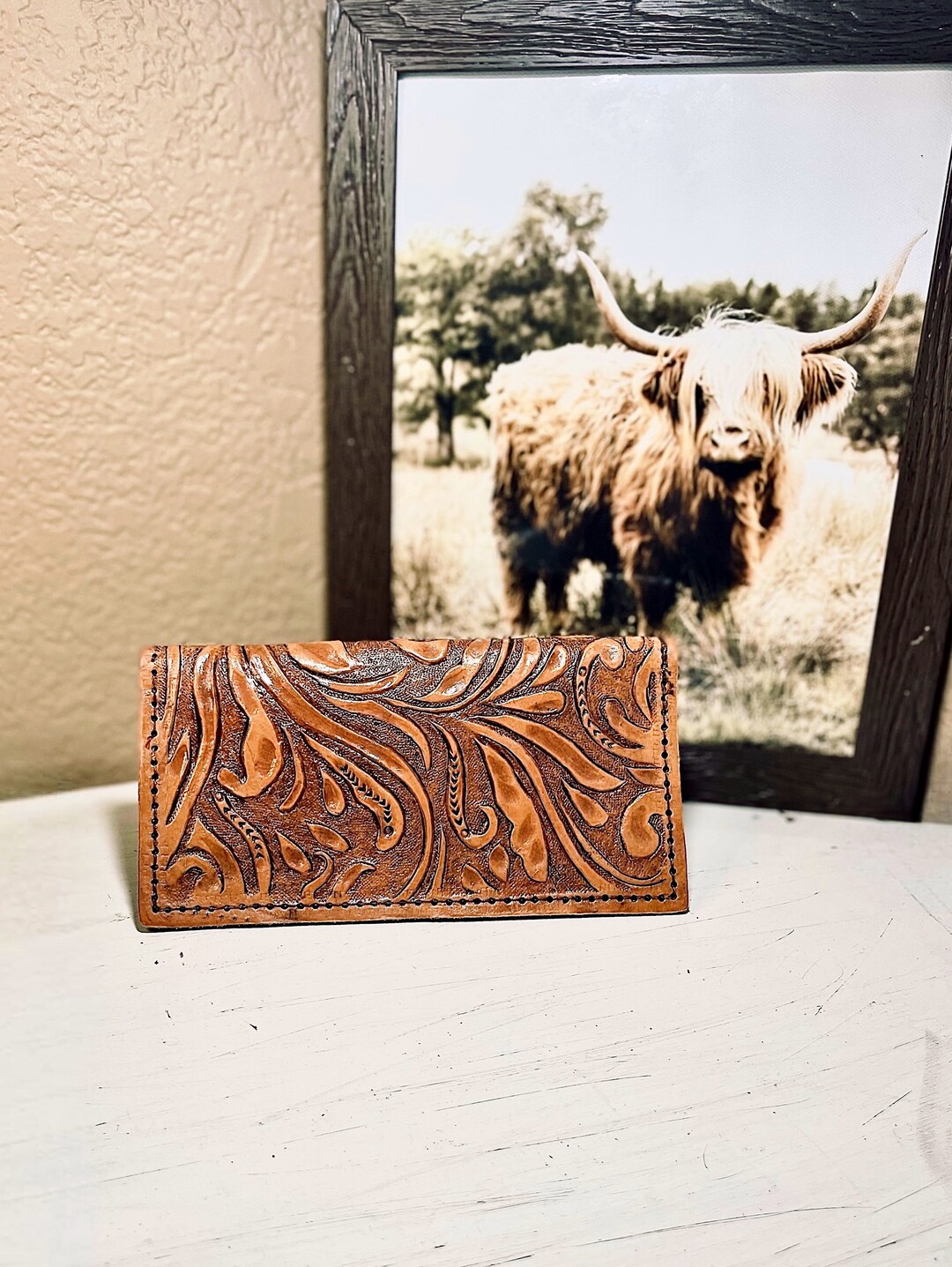 Leather Ropers Wallet / Handtooled Leather Wallet / Rodeo - Etsy