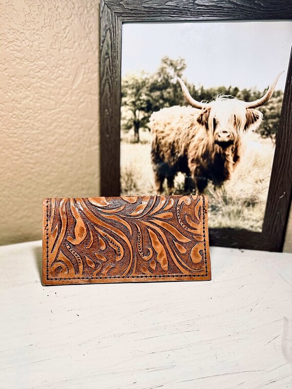 Leather Ropers Wallet / Handtooled Leather Wallet / Rodeo - Etsy