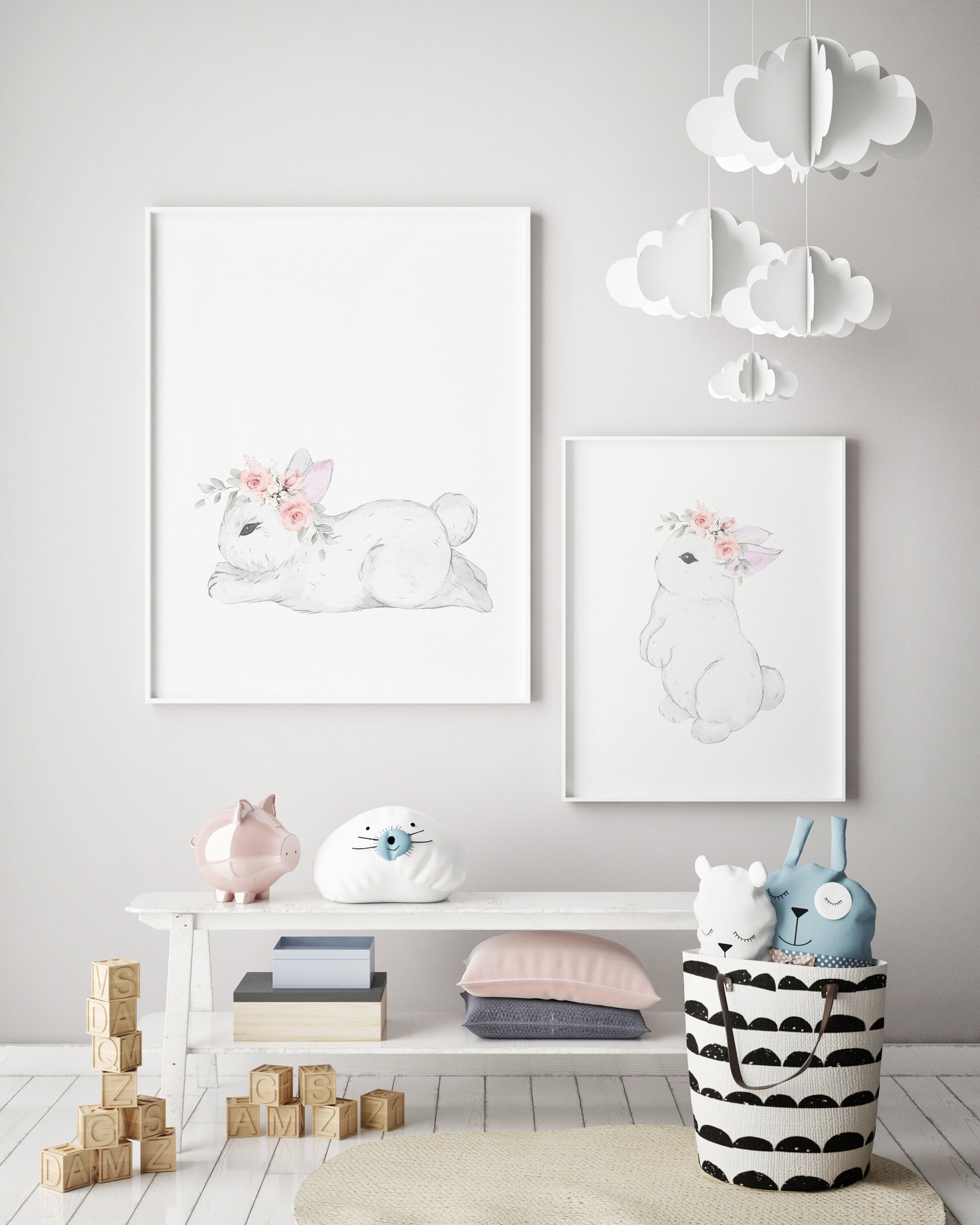 Set of 2 Bunny Prints Nursery Wall Decor Nursery Printable - Etsy