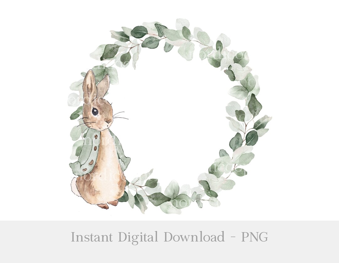 Sage Green Flopsy Bunny Greenery Wreath Png,neutral Easter Bunny ...