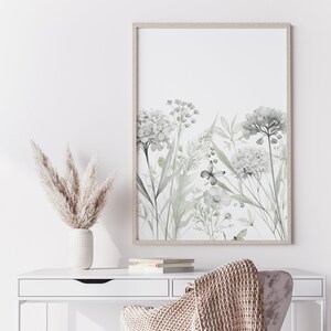 Wildflower Print,gray Floral Wall Art,gray Green Home Decor, Neutral ...