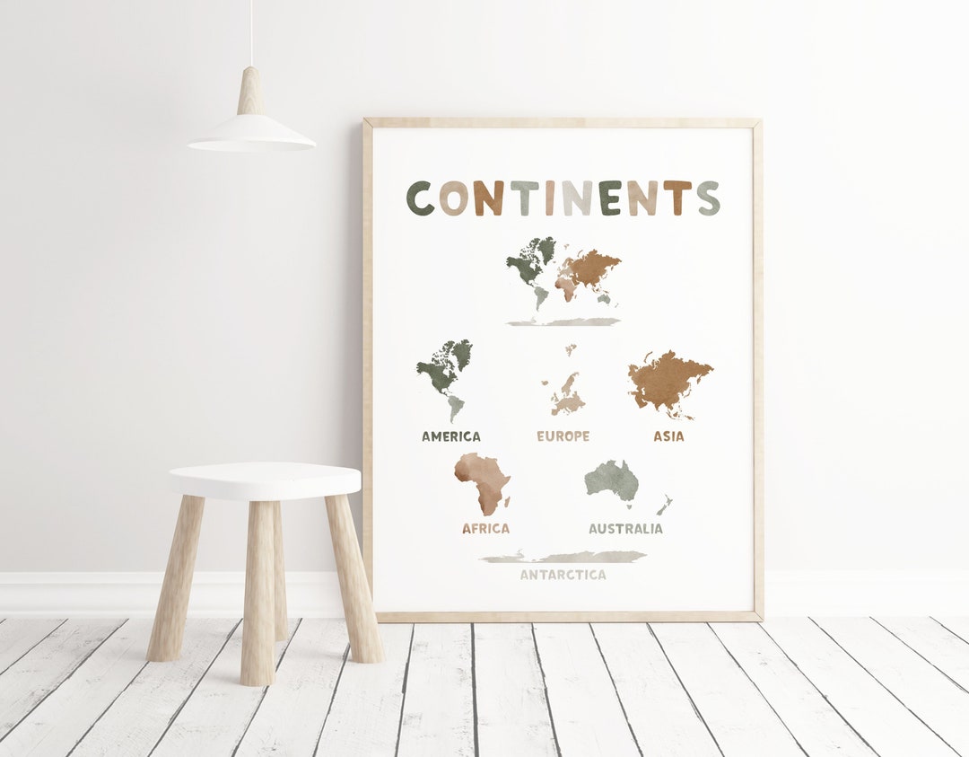 Rainbow Continents Print,continents Poster,neutral Nursery Decor ...
