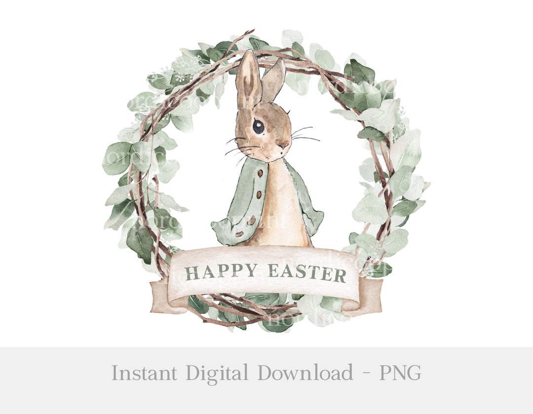 Sage Green Rabbit Happy Easter Wreath Png,easter Bunny Sublimation ...
