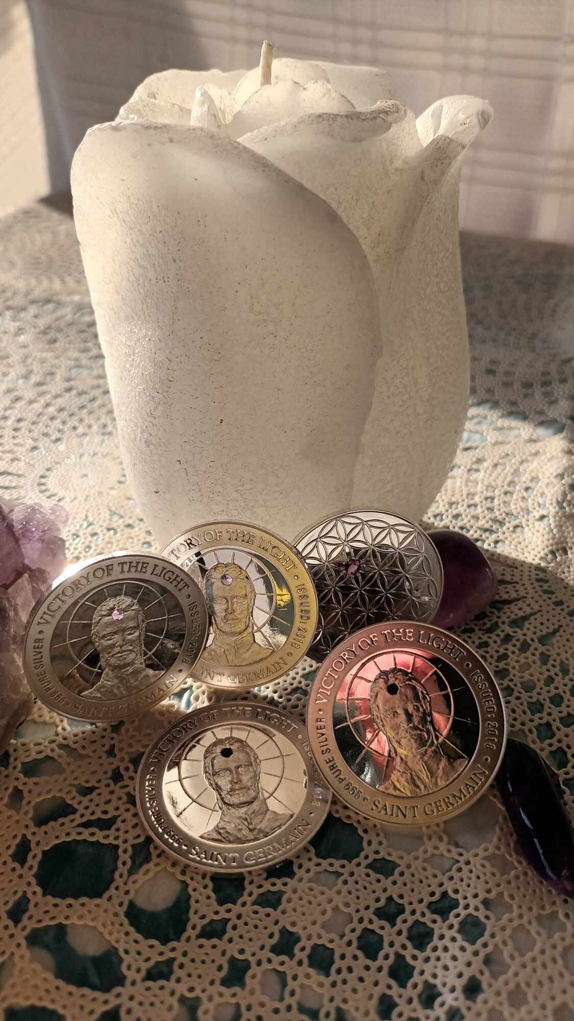 St. Germain Silver Coin With Amethyst Crystal - Etsy