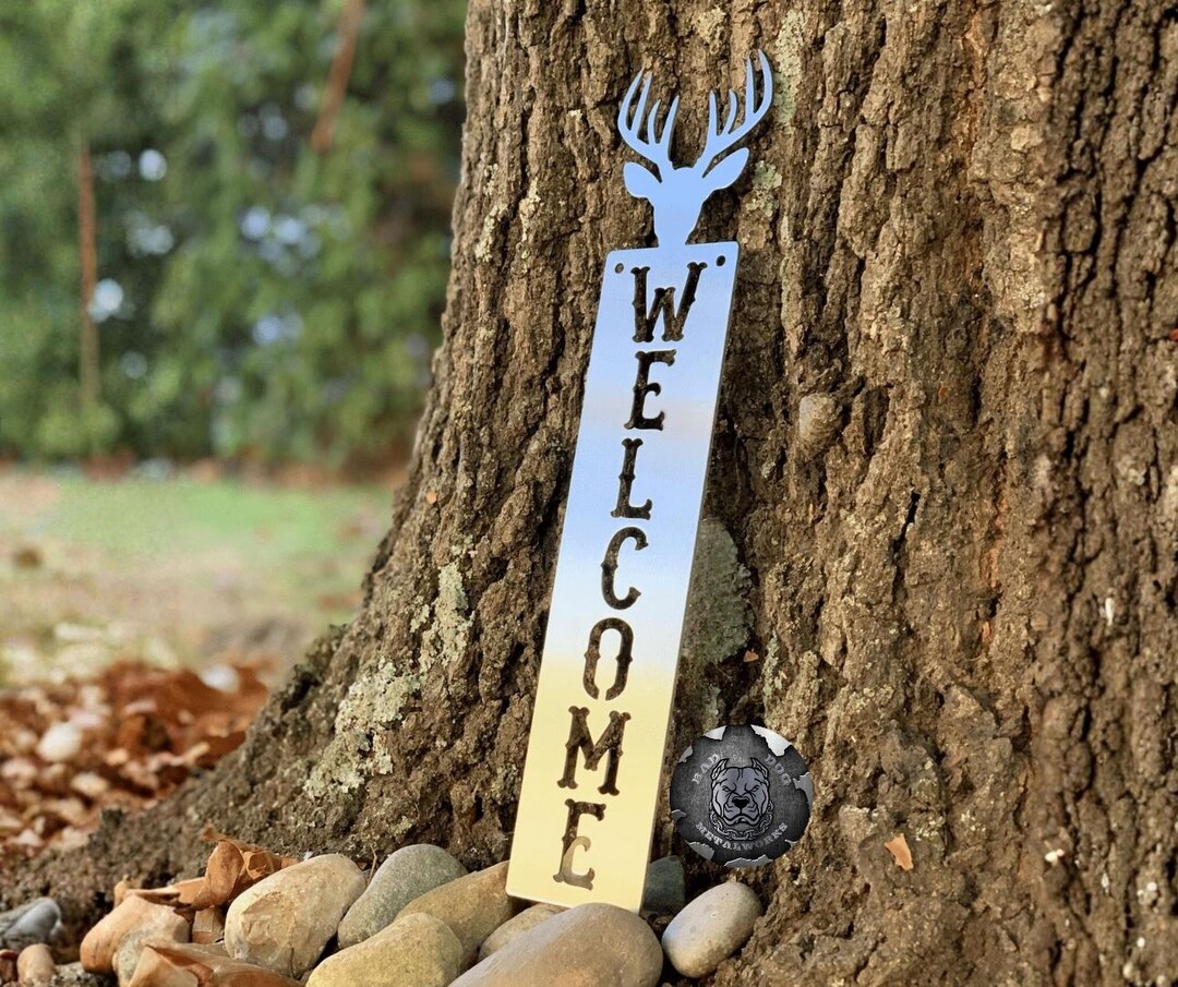 Deer Welcome Plaque - Bad Dog Metalworks Home Décor - Country Cabin ...