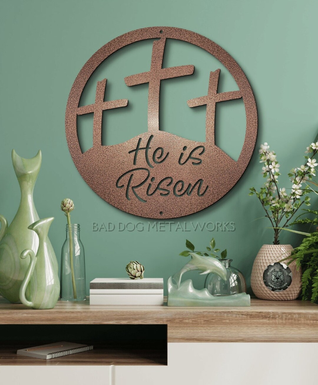 He is Risen Sign Religious Art - Bad Dog Metalworks Home Décor ...