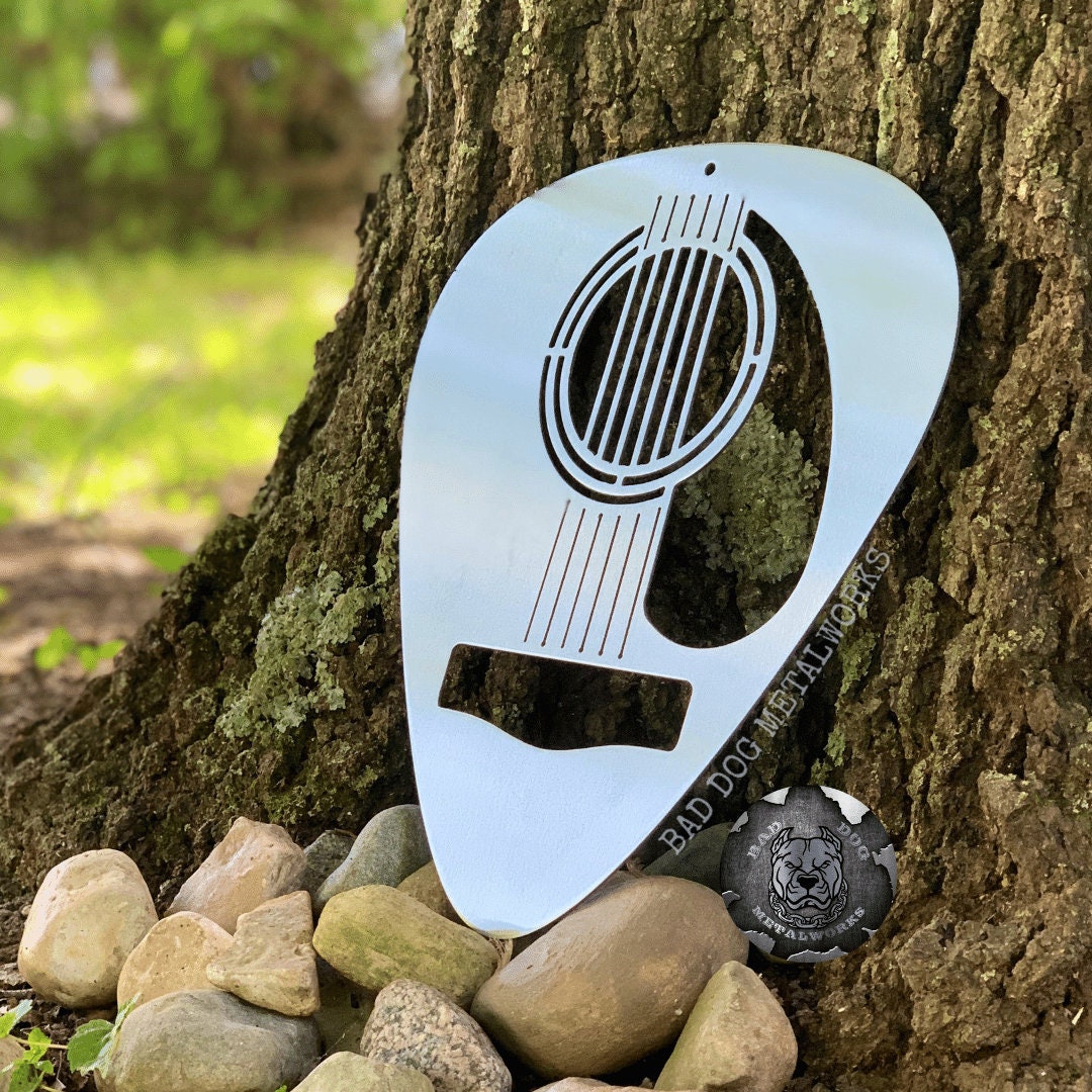 Acoustic Guitar Pick Metal Art - Bad Dog Metalworks Home Decor - Guitar ...