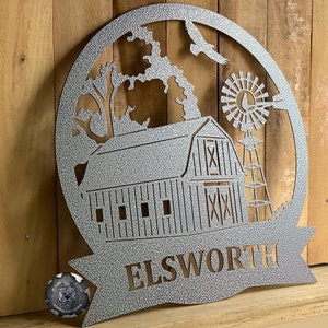 Barn and Windmill Farm Scene Personalized Monogram - Bad Dog Metalworks ...