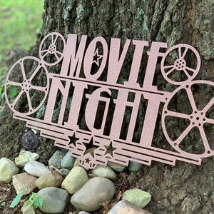 Movie Night Metal Sign Movie Theater Decor - Bad Dog Metalworks Home ...