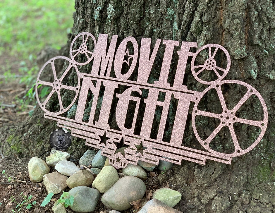 Movie Night Metal Sign Movie Theater Decor - Bad Dog Metalworks Home ...