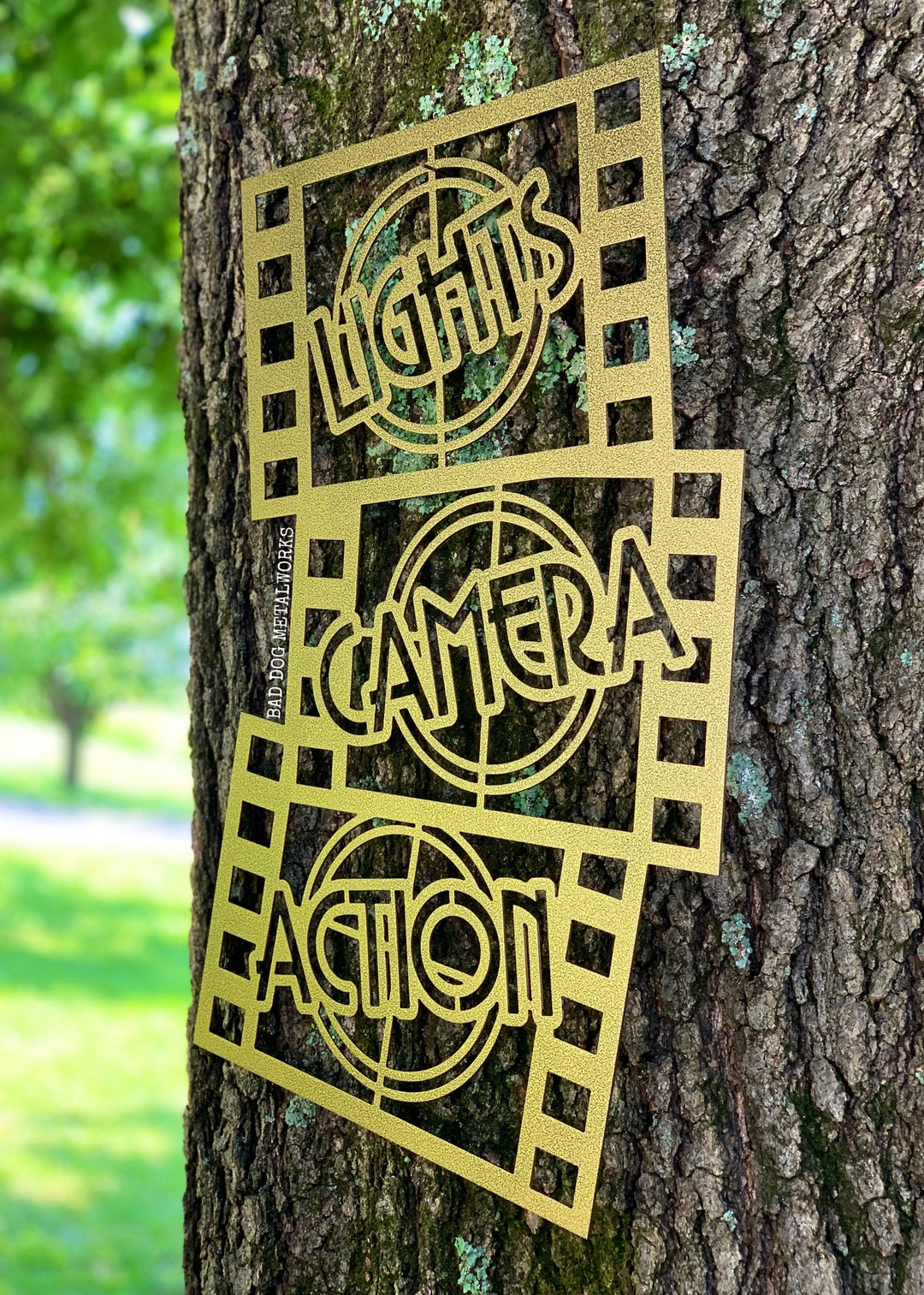 Lights Camera Action Countdown Collage Metal Home Theater Sign - Bad ...