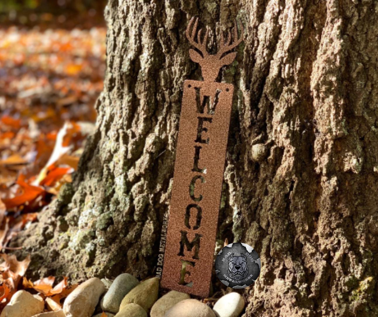 Deer Welcome Plaque - Bad Dog Metalworks Home Décor - Country Cabin ...