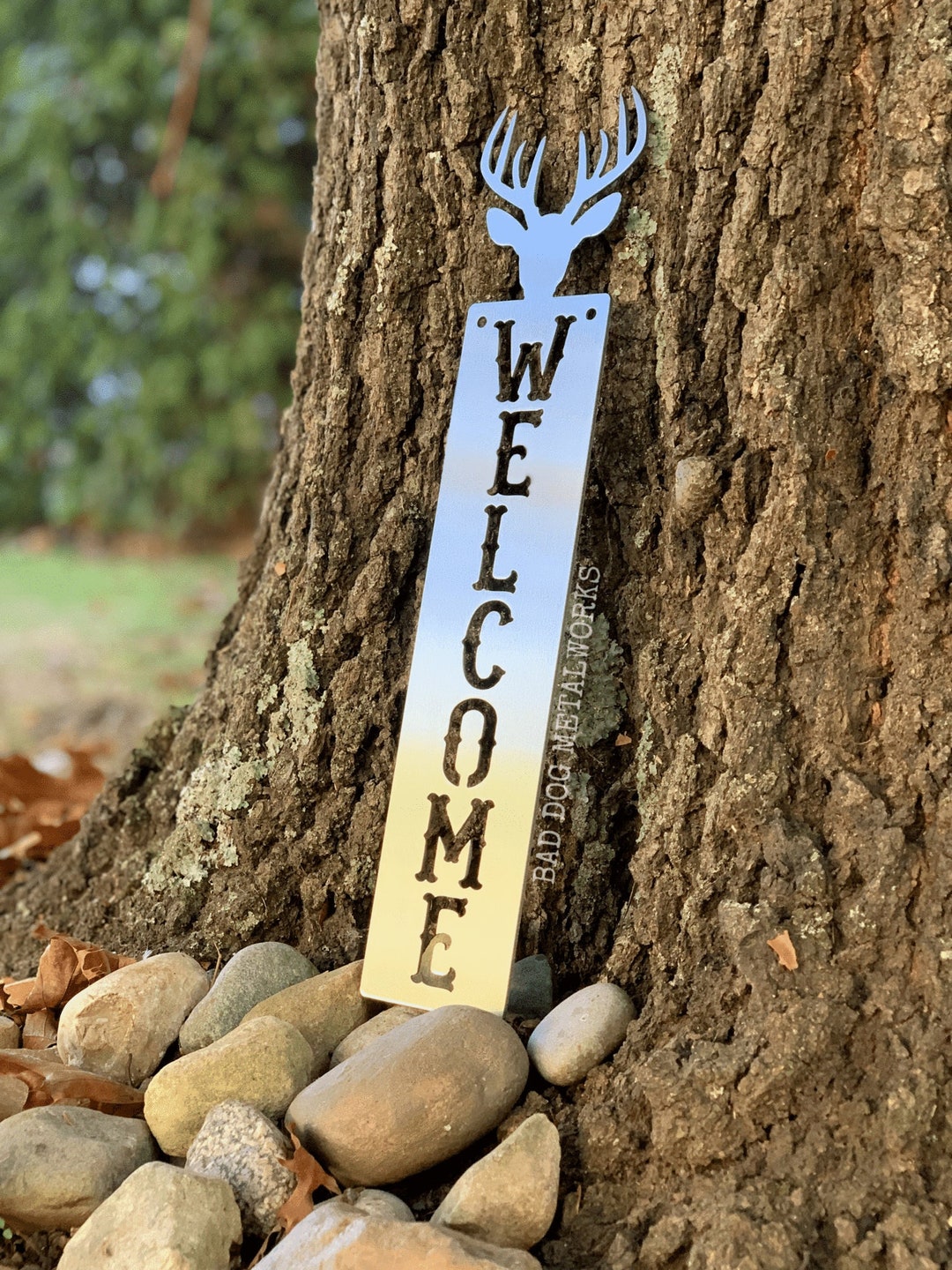 Deer Welcome Plaque - Bad Dog Metalworks Home Décor - Country Cabin ...