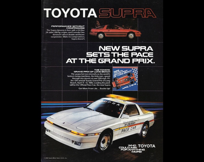 1986 Toyota Supra Original Magazine Ad Long Beach Grand Prix Pace Car ...