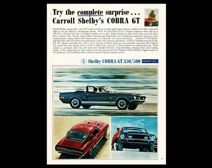1968 Shelby Mustang GT 350 GT 500 Original Magazine Ad Carroll Shelby ...