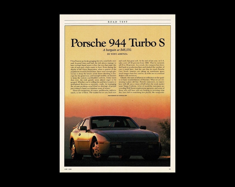 1988 Porsche 944 Turbo S Original Magazine Road Test - Etsy