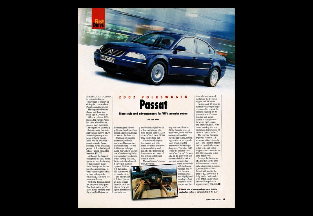 VW Passat Original Magazine "first Drive" Mini Road Test - Etsy