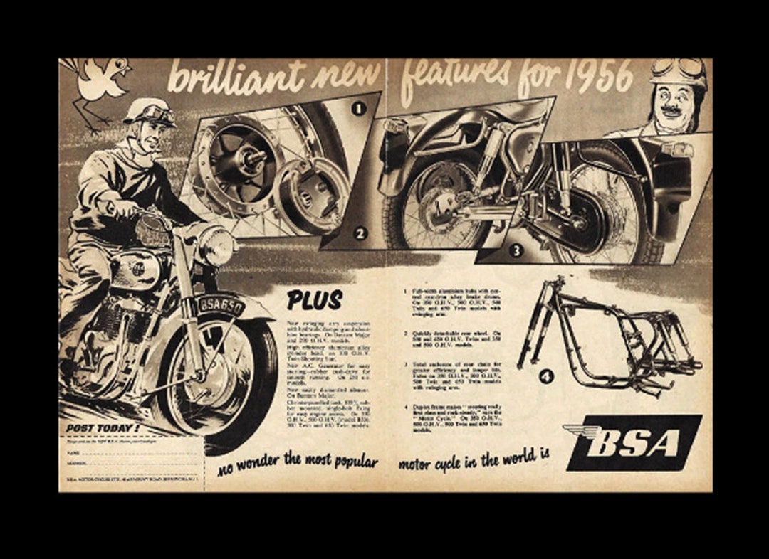 1956 BSA Motorcycles Original Magazine Ad - Etsy