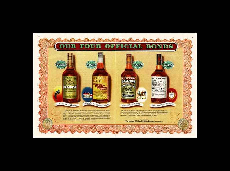 1949 Kentucky Bourbon Whiskey Original Magazine Holiday Ad - Home Bar ...