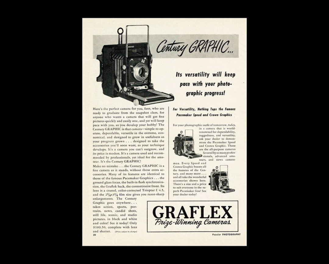 1951 Graflex Century Graphic Camera Original Magazine Ad - Etsy