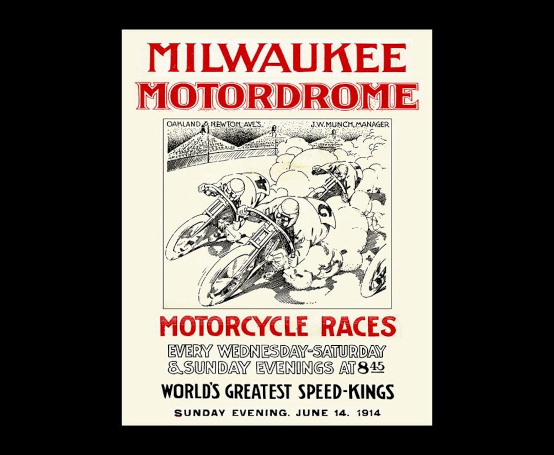 1914 Milwaukee Motordrome Motorcycle Racing Vintage Motorcycle Racing ...