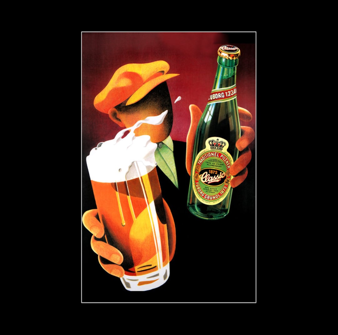 Vintage Tuborg Beer Ad Poster Art Print - Retro Home Bar Decor - Etsy