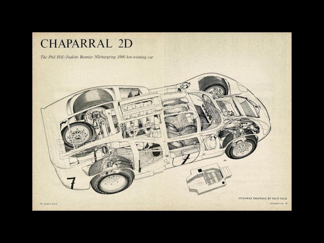 1966 Chaparral 2D Race Car Original Magazine Cutaway Illustration Art ...