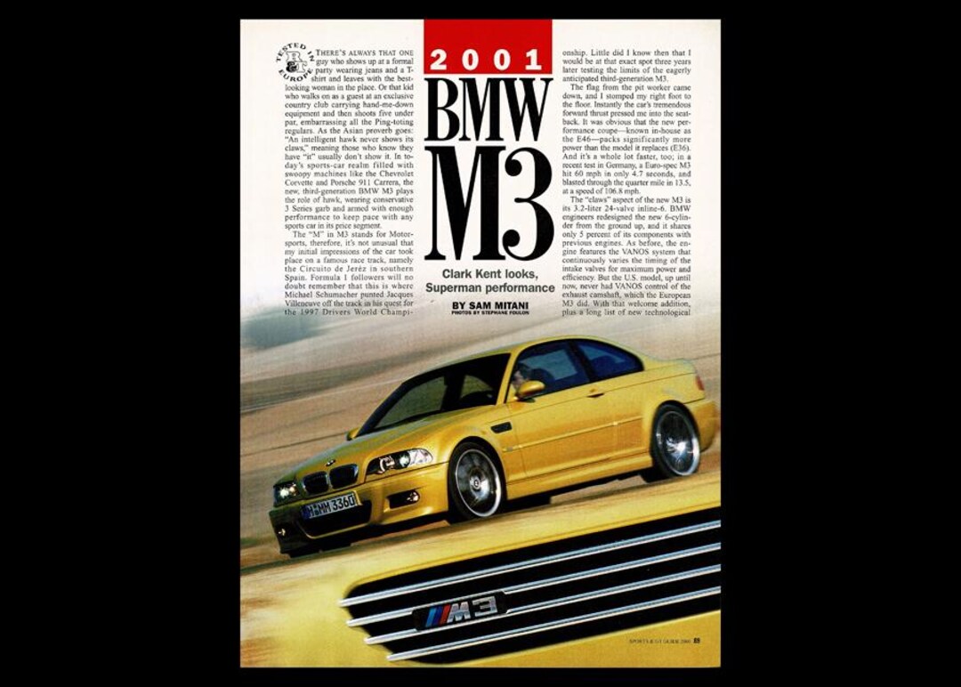 2001 BMW M3 Original Magazine Road Test - Etsy