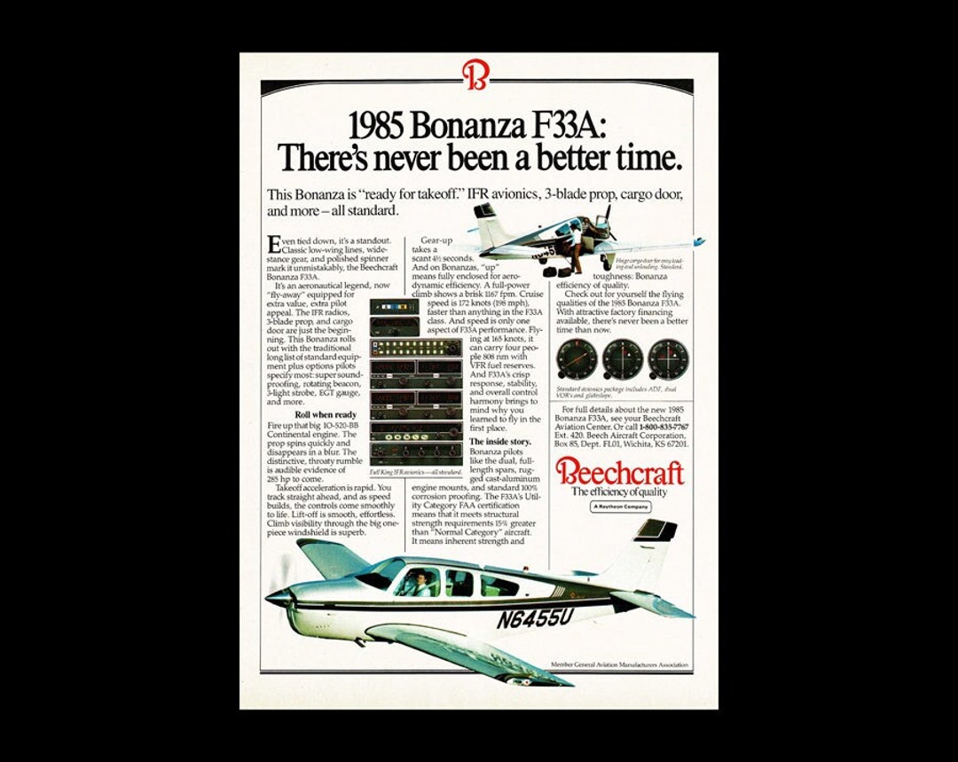 1985 Beechcraft Bonanza Private Aircraft Original Magazine Ad - Etsy