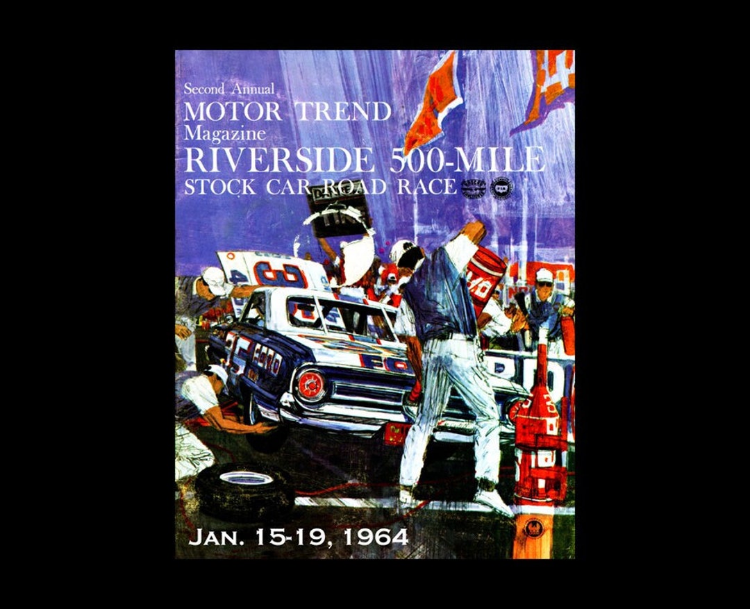 1964 Riverside 500 NASCAR Stock Car Auto Racing Poster Print ...