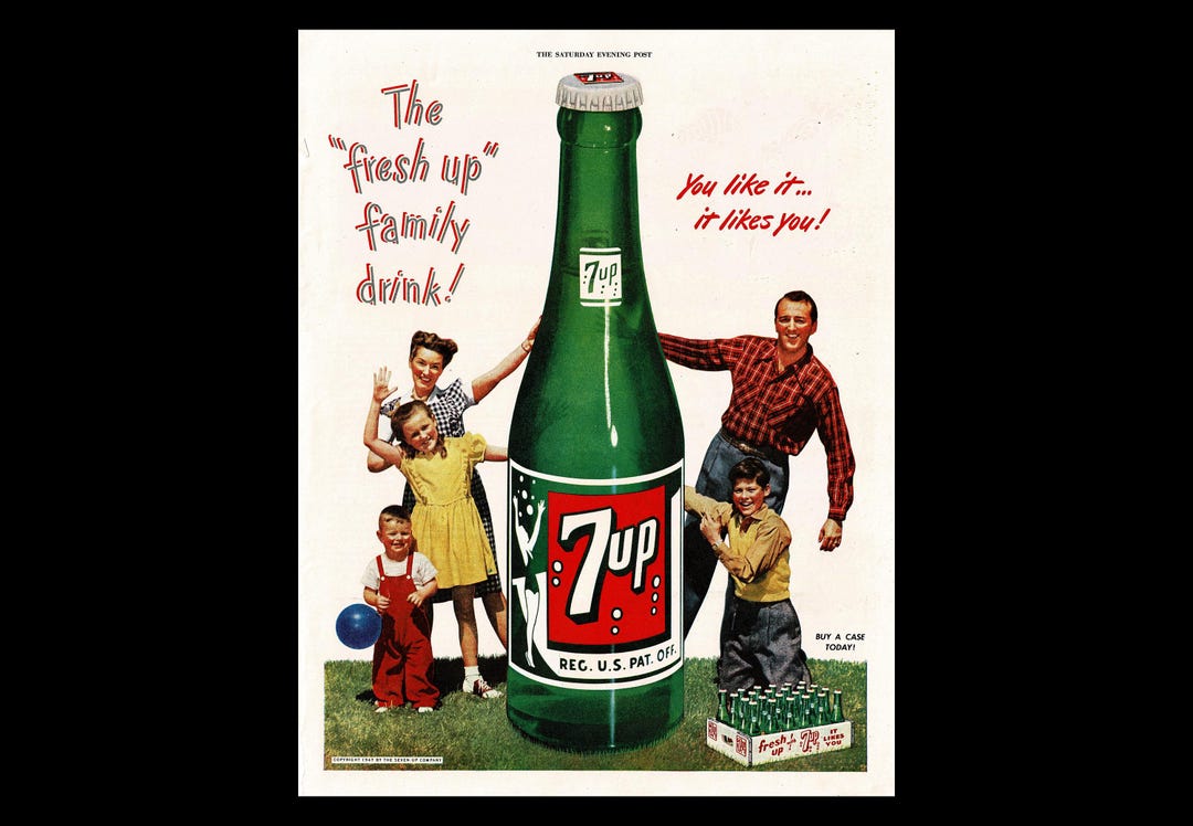 1947 7up Soda Original Vintage Magazine Ad - "the Fresh up Family Drink ...
