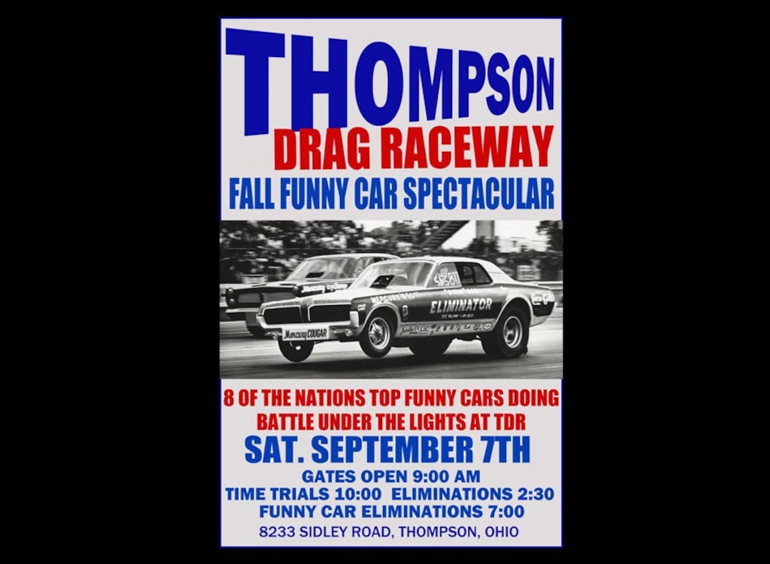 1960's Thompson Drag Raceway Cleveland, Ohio Vintage Drag Racing Poster ...