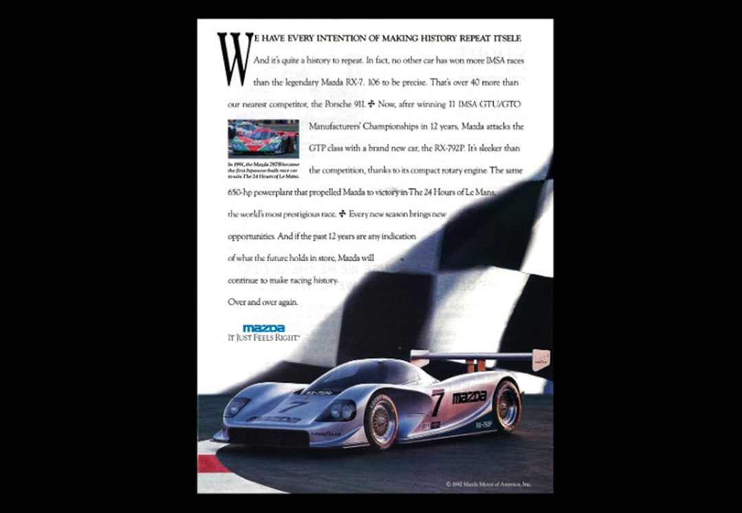 1992 Mazda RX7 - RX-792P GTP Race Car Original Magazine Ad - Etsy
