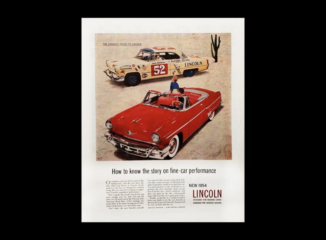 1954 Lincoln Race Car Original Large Size Magazine Ad RARE - Etsy