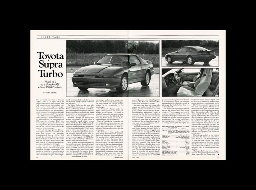 1989 Toyota Supra Turbo Original Magazine "short Take" Mini Road Test ...