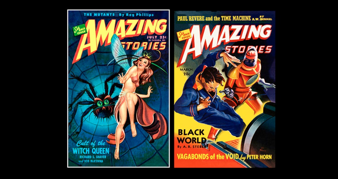Two 1940s Amazing Stories Science Fiction Pulp Magazine Cover Poster