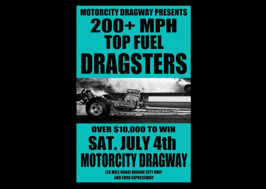 1960's Motorcity Dragway Vintage Drag Racing Poster Print - Etsy