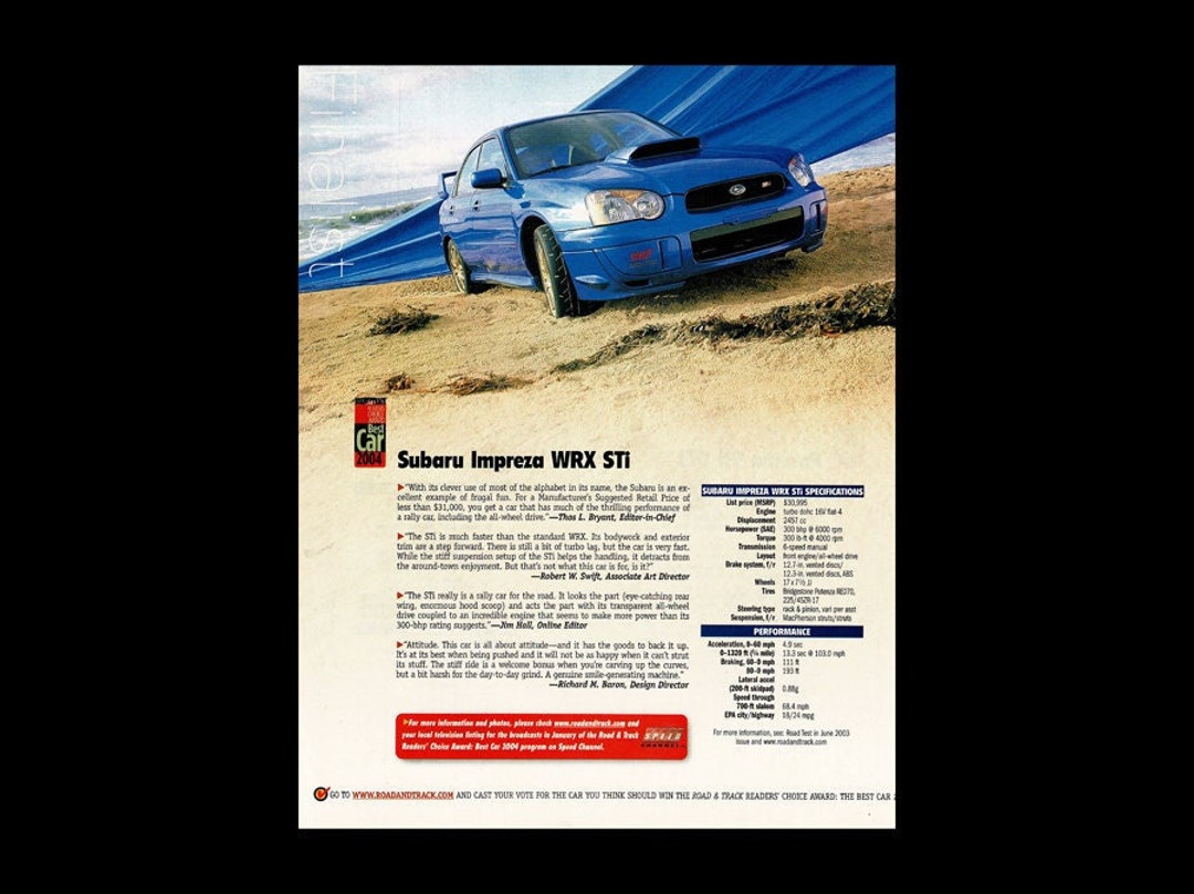 2004 Subaru WRX Sti Original Magazine Best Car Awards Spec Sheet - Etsy