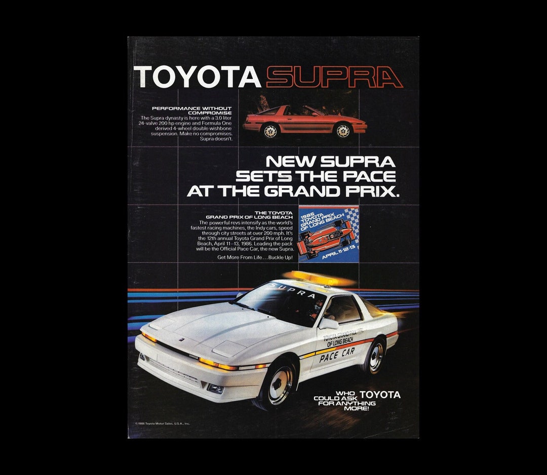 1986 Toyota Supra Original Magazine Ad - Long Beach Grand Prix Pace Car ...