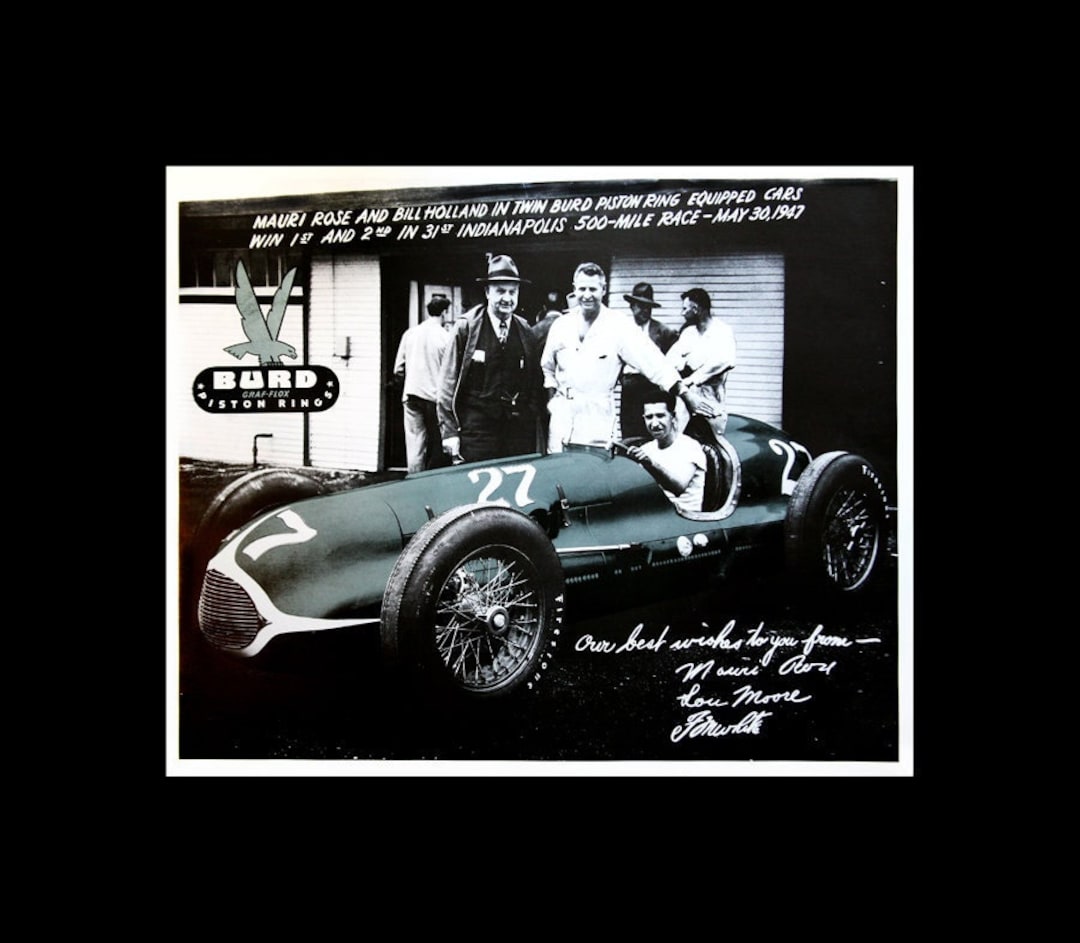 1947 Indy 500 Mauri Rose 1st Place in the Burd Piston Ring Equipped Car ...