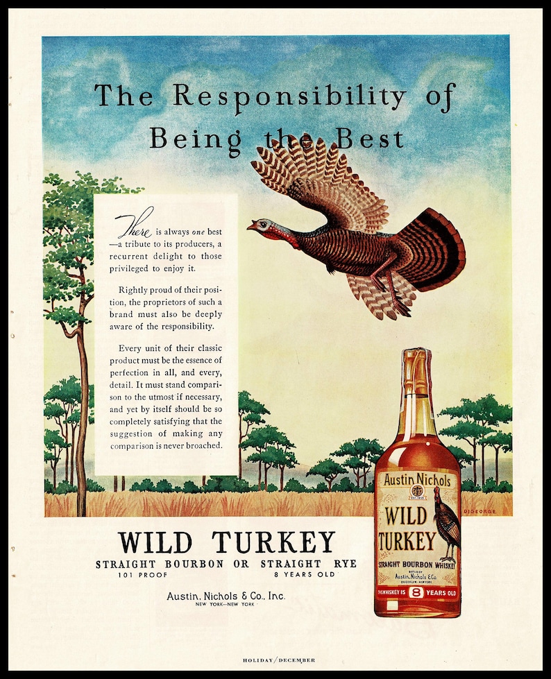 1957 Wild Turkey Bourbon Whiskey Original Magazine Ad - Home Bar Decor ...