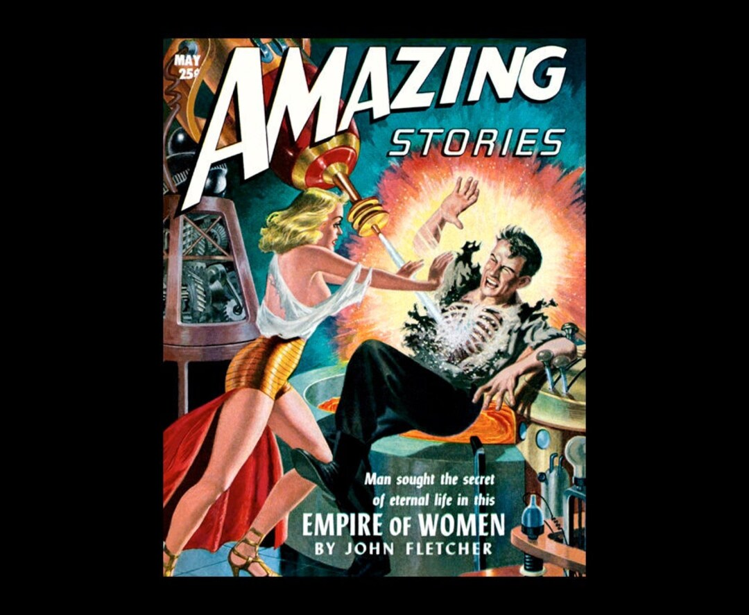 1940s Amazing Stories Science Fiction Pulp Magazine Cover Poster Print