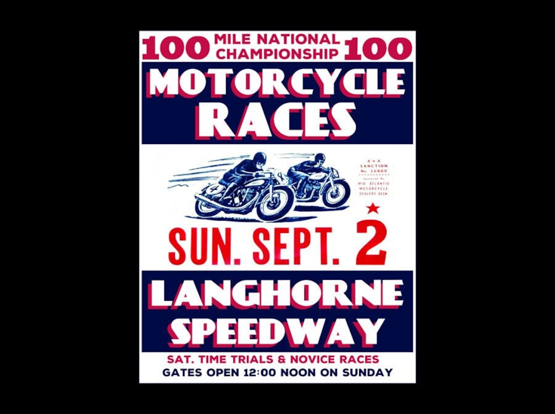 1956 Langhorne Pa. Speedway Motorcycle Races Poster Art Print - Etsy
