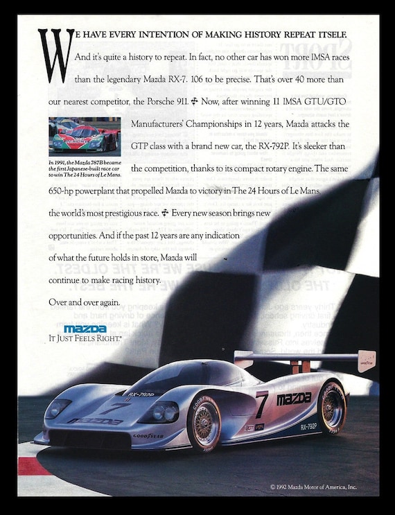 1992 Mazda RX7 RX-792P GTP Race Car Original Retro Magazine | Etsy
