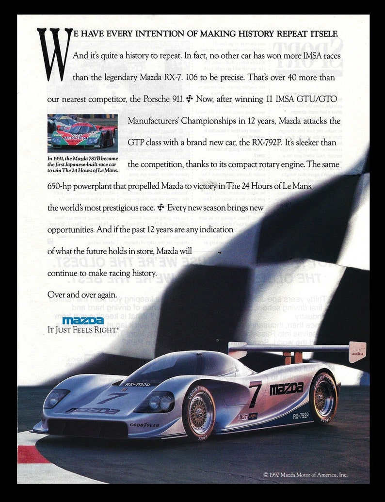 1992 Mazda RX7 RX-792P GTP Race Car Original Retro Magazine | Etsy