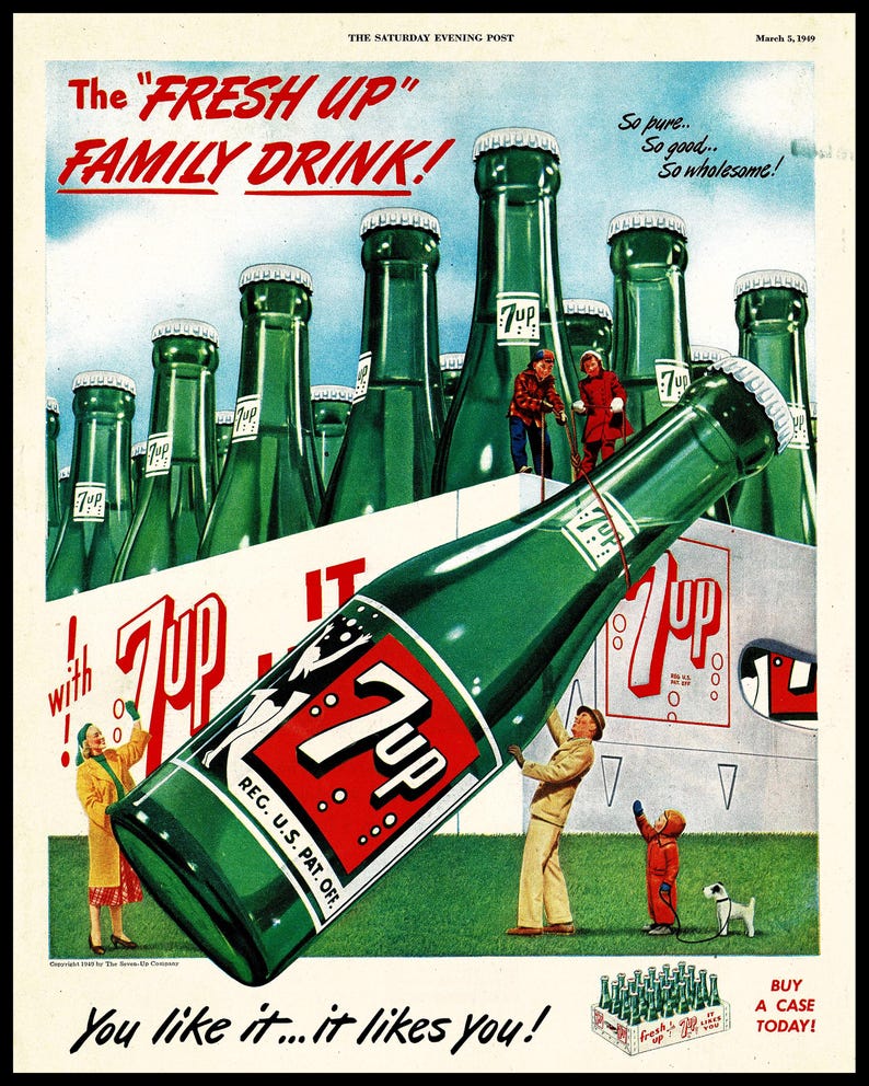 1949 7up Soda Original Vintage Magazine Ad - "the Fresh up Family Drink ...