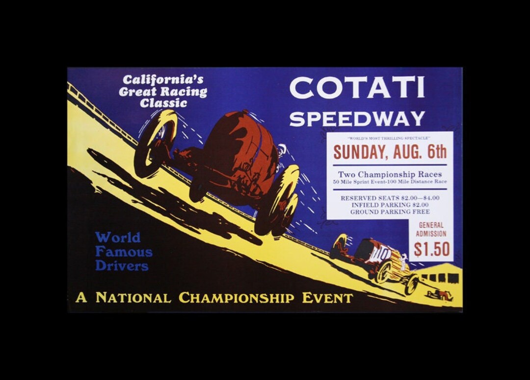 1922 Cotati Speedway California Vintage Auto Racing Poster Print - Etsy