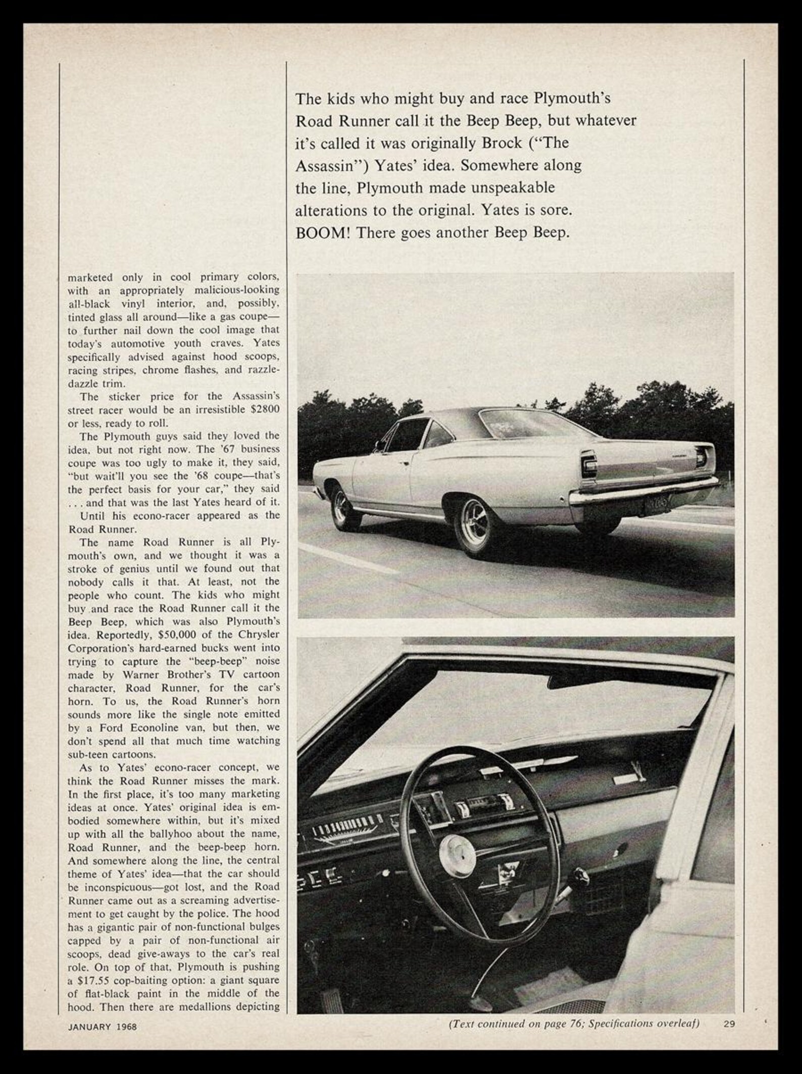 1968 Plymouth Road Runner Original Magazine Road Test - Etsy